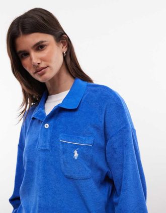 Polo Ralph Lauren polo &agrave; manches longues en tissu &eacute;ponge bleu
