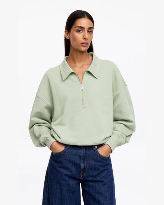 Arket Polo-Sweatshirt Mit Kurzem Rei&szlig;verschluss -Gr&uuml;n