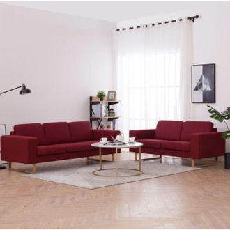 vidaXL Vidaxl - 2-tlg. Sofagarnitur Stoff Weinrot
