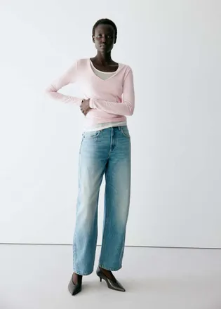 Mango T-shirt cintr&eacute; col en V rose - Femme - XXS - MANGO