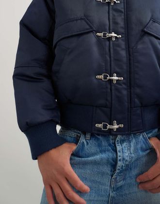 Topman bomber matelass&eacute; &agrave; fermeture &agrave; crochet bleu marine