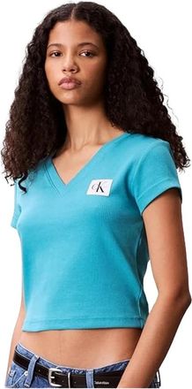 Calvin Klein V-Ausschnitt T-Shirt - - Tops - Damen - Blau - L