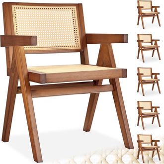 TecTake Esszimmerstühle 6er Set, Stuhl mit Armlehne, Boho Korbsessel Wiener Geflecht, Esstisch Stühle, Essstühle, Armlehnstuhl, Stühle Esszimmer Sessel Wohnzi