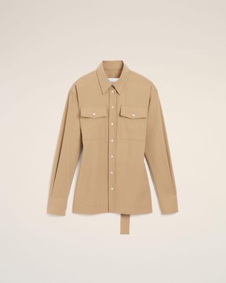 Ami Ami Paris - Chemise beige cintr&eacute;e en laine manches ballon Beige Mastic - Taille : 34 - pour Femme
