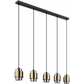 Globo Lighting H&auml;ngeleuchte Esszimmerleuchte Pendellampe Wohnzimmerlampe Esstischleuchte, Metall schwarz Messingring Glas rauchfarben, 5 Flammig E27, h 150