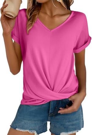 Generic Tee Shirt Femme Coton D&eacute;contract&eacute;e Blanc Tee-Shirt Hauts Et &Agrave; Manches Courtes D&eacute;t&eacute; Lache De Base T-Shirt Grande Taille Respirant Col en Rond Haut Blou