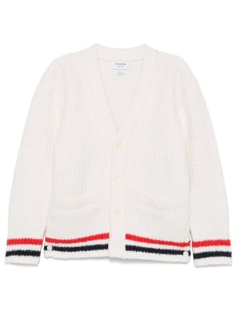 Thom Browne cardigan nervuré à bande tricolore - Blanc