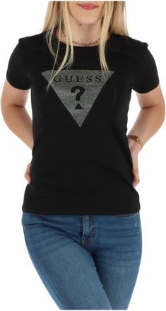 Guess Femme, Tops, Noir, Taille: 36 FR T-Shirt &agrave; col rond