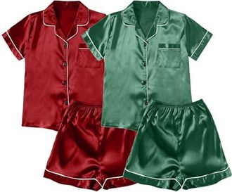 Generic Ensemble de pyjama 2 pi&egrave;ces en satin &agrave; manches courtes pour femme, Rd3., 5XL