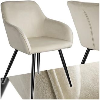 TecTake Chaise de Salle &agrave; Manger rembourr&eacute;e Moderne Fauteuil Salon Chaise Velours Design Scandinave Pieds en Acier Noir &Eacute;l&eacute;gant avec Accoudoirs pour Coiffeuse