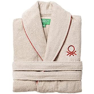 Benetton Peignoir en coton pour femme et homme avec cordon de serrage - Couleur beige et rouge, taille M/L