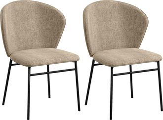 OEM Set 2 Sedie Sala Da Pranzo In Acciaio E Tessuto Effetto Lino, Seduta Imbottita, Schienale Curvo, Marrone Chiaro