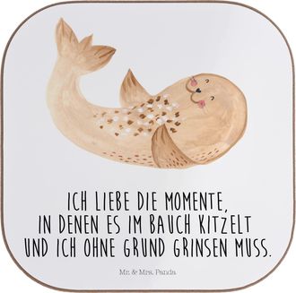 Mr. & Mrs. Panda Untersetzer f&uuml;r Gl&auml;ser Robbe Liegen - Geschenk, Nordsee, Seehund, Tischuntersetzer, Tassenuntersetzer, Coaster, gl&auml;seruntersetzer, Strand, Ostsee, Lus