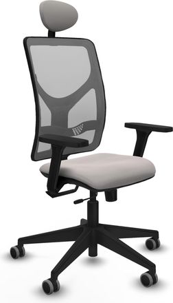 Piqueras y Crespo Stuhl mit 3D-Armlehnen, h&ouml;henverstellbarer Lendenwirbelst&uuml;tze und festem Kopfteil, ausgestattet mit Syncro/Traslack und Schneideschaum, Grau/Wei&szlig;