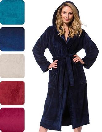 Morgenstern Peignoir Femme Long Capuche Lux Bleu Marin I Medium