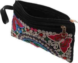 Hemoton Sac &agrave; Main Ethnique Brod&eacute; Pochette Vintage pour Soir&eacute;e Portefeuille Zipp&eacute; Organis&eacute; pour Cartes et &Eacute;l&eacute;gant et R&eacute;sistant