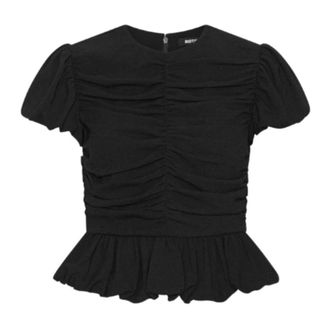 Rotate Rotate Birger Christensen - Haut &agrave; Manches Bouffantes Ruch&eacute;es - Femme - Blouses et Chemises - Noir - Taille: 38 FR