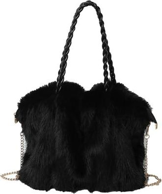 Generic Sac &agrave; bandouli&egrave;re en peluche pour femme et fille, couleur unie, avec cha&icirc;ne en m&eacute;tal, sac &agrave; bandouli&egrave;re pour une utilisation quotidienne &agrave; l&eacute;cole, au 