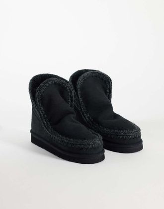 Mou Mou bottes en daim doubl&eacute;es en peau retourn&eacute;e noires