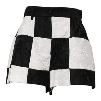 Dolce & Gabbana Shorts en Brocart Floral Noir et Blanc - Femme - Shorts - Blanc - Taille: 34 FR