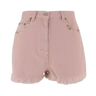 Valentino Garavani Short en jean avec poches orn&eacute;es et ourlet effiloch&eacute; - Femme - Shorts - Rose - Taille: W26