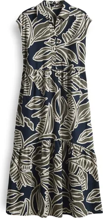 OPUS Damen Midikleid | Printkleid WERISA Tropical A-Linie mit Volantstufen Olive Leaf, 38