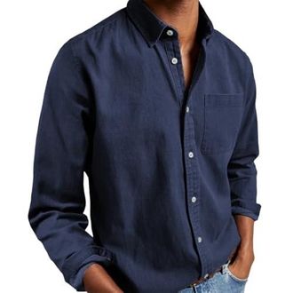 Generic Chemise en coton &agrave; manches longues pour homme - Coupe droite - Pour affaires, costume formel - Avec poche, bleu marine, 4XL