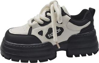 Generic Chaussures à plateforme en cuir pour femme - Chaussures décontractées et respirantes à lacets - Semelle souple - Chaussures de marche confortables et 