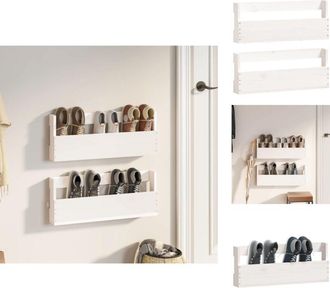 vidaXL Wand-Schuhregale 2 Stk. Wei&szlig; 59x9x23 cm Massivholz Kiefer - Wand Regal - Schuhschrank - Schuhorganisation - Kiefernholzm&ouml;bel - Wohnzimmer Dekoration
