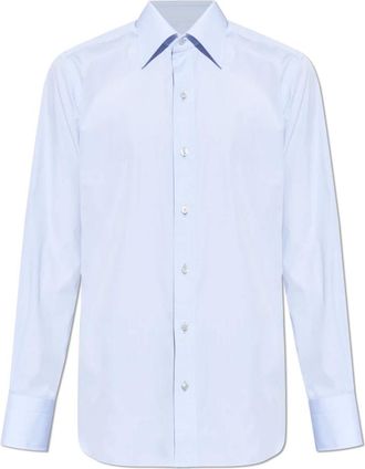 Tom Ford Homme, Chemises, Bleu, Taille: M Poplin Slim Fit Shirt