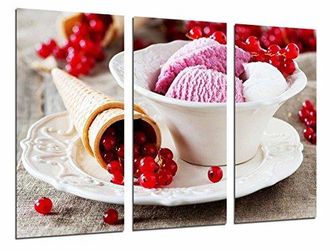 Cuadros Cámara Wandbild - Patisserie, Eisdiele, Erdbeereis mit Früchten und Kornett, 97 x 62 cm, Holzdruck - XXL Format - Kunstdruck, ref.26938