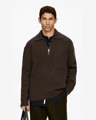 Arket Gestricktes Polohemd Aus Wolle Mit Reißverschluss -Braun