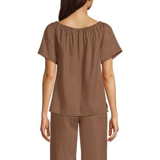 Lands End Leinen-Shirt mit gerafftem Ausschnitt, Damen, Gr&ouml;&szlig;e:40-42 regular, Braun, Leinen, by Lands End