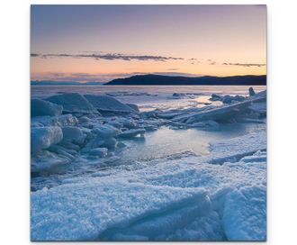 Paul Sinus Art Sonnenuntergang am gefrorenen SeeLeinwandbild quadratisch 60x60cm