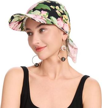 ZLYC Bonnet dété Chimio pour Femme avec visière, Fleur Rose Noire, Taille Unique