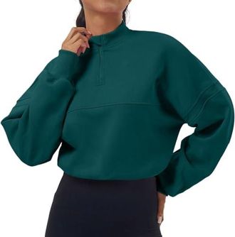 Generic Vestes pour femmes 2026 Sweat &agrave; capuche en polaire surdimensionn&eacute; avec poches et demi-fermeture &eacute;clair, vert militaire, XL