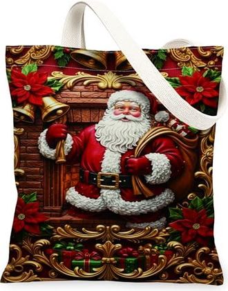 Generic Sacs fourre-tout en toile de P&egrave;re No&euml;l r&eacute;utilisables, l&eacute;gers et lavables avec bandouli&egrave;re pour le shopping, le pique-nique, 33 x 38 cm