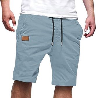 Generic Short cargo d&eacute;contract&eacute; pour homme avec taille en corde, bleu clair, XL