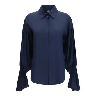 adidas by Stella McCartney Chemise en soie m&eacute;lang&eacute;e &agrave; manches cloche - Femme - Sport - Bleu - Taille: 40 FR