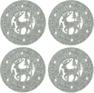 Heimtexland 4er Pack Glasuntersetzer Weihnachten Landhaus Hirsch Filz Untersetzer 4 Stück Typ608 Grau 11 cm