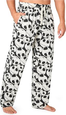 Disney Schlafanzug Hose Herren Freizeithose Lang 100% Baumwolle Jogginghose Teens M&auml;nner Pyjamahose mit Kordelzug (2XL, Wei&szlig;/Schwarz Jack)