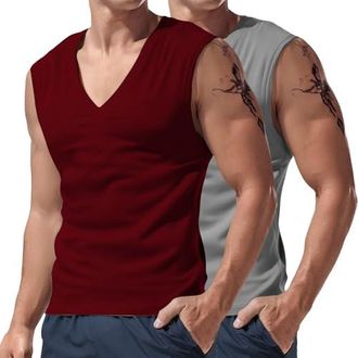 Generic Lot de 2 maillots de corps pour homme - Col en V - Couleur unie - Sans manches - D&eacute;contract&eacute; - D&eacute;bardeur de course - Coupe ajust&eacute;e - Respirant - Gilet