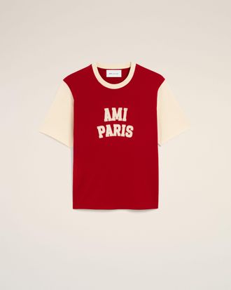 Ami T-shirt rouge en coton broderie Ami Paris Rouge Rubis & ivoire - XXXL - Unisex