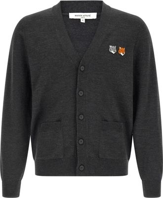 Maison Kitsun&eacute; Homme, Pulls, Gris, Taille: S Double Fox Head Regular Cardigan
