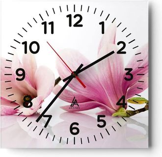 Arttor Modern Wanduhr Magnolie Blume Natur Pflanze 30x30cm Quadrat Klein Wand Uhr Glas Analog Zimmeruhren Küche Büro Wohnzimmer Glasuhr Wall Clock Dekoration