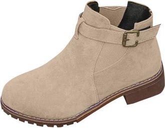 Generic Bottines pour femme &agrave; talon bas et &eacute;pais - Style d&eacute;contract&eacute; - &Eacute;l&eacute;gantes - Couleur unie - Boucle antid&eacute;rapante - Confortables - Pour lautomne et lhive