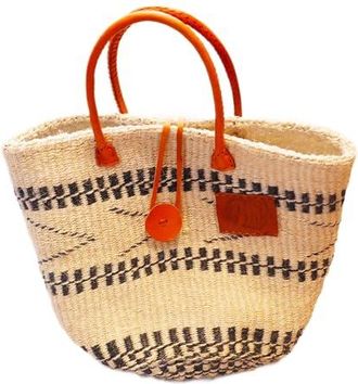 Generic Grand sac fourre-tout en sisal africain // Sac de shopping / Sac de plage // Poign&eacute;es en cuir // Motif animal sauvage // Naturels - Ray&eacute; 12