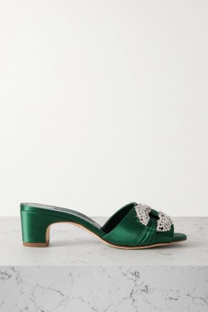 Manolo Blahnik Prinap 50 Mules Aus Satin Mit Kristallen Und Raffungen - Grün