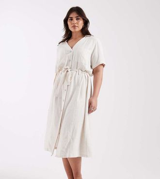 Only Robe chemise en lin m&eacute;lang&eacute; - Cr&egrave;me-Blanc