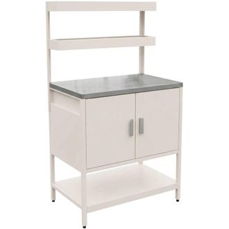 Sweeek Cuisine dext&eacute;rieure en acier beige avec 2 &eacute;tag&egrave;res suspendues et 2 portes L80cm